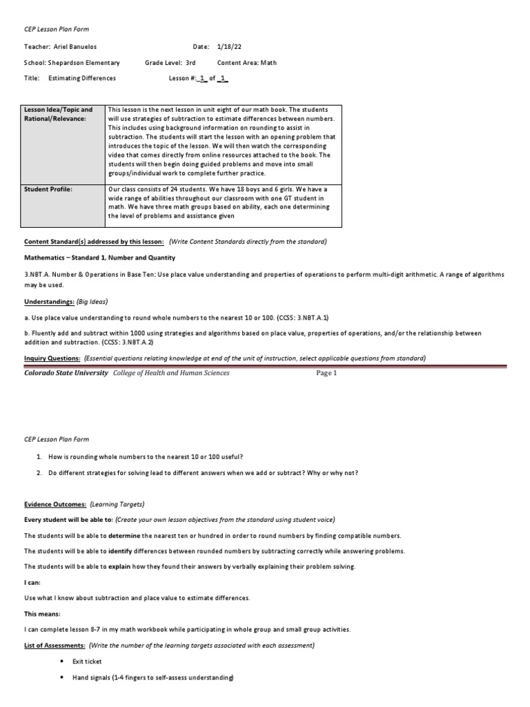 Cep Lesson Plan 1 | PDF | Lesson Plan | Teachers
