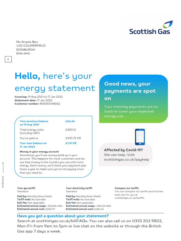 Hello, Here's Your: Energy Statement | PDF | Debit Card | Fee