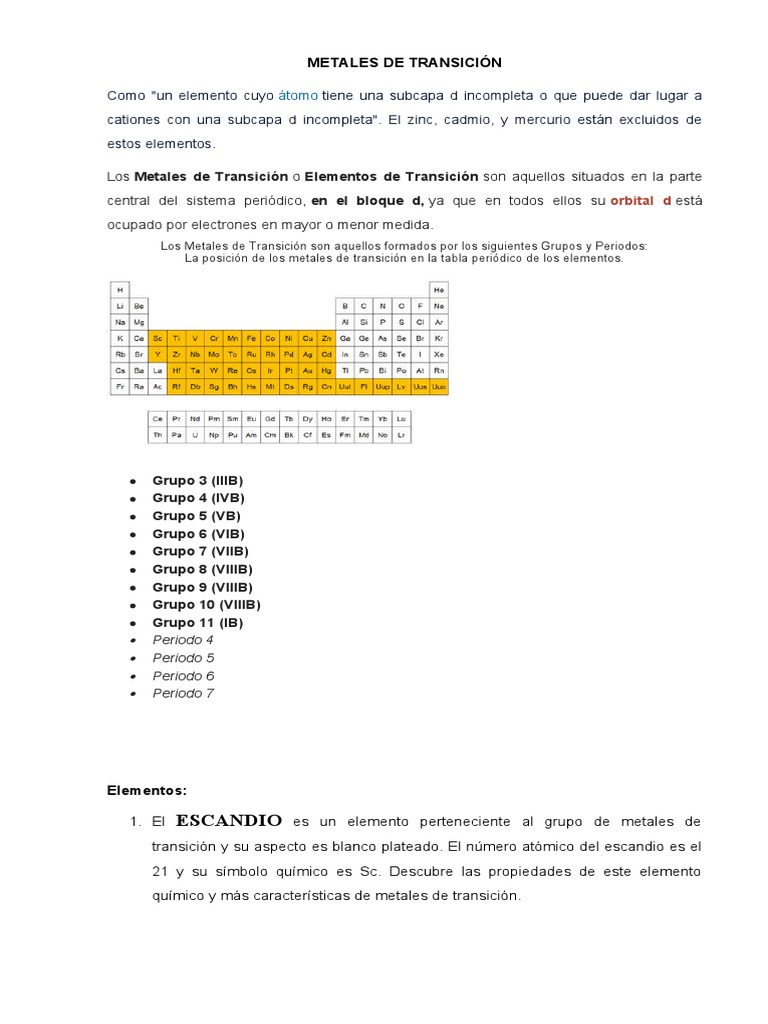 Metales de Transición | PDF | Rieles | Metales de transición