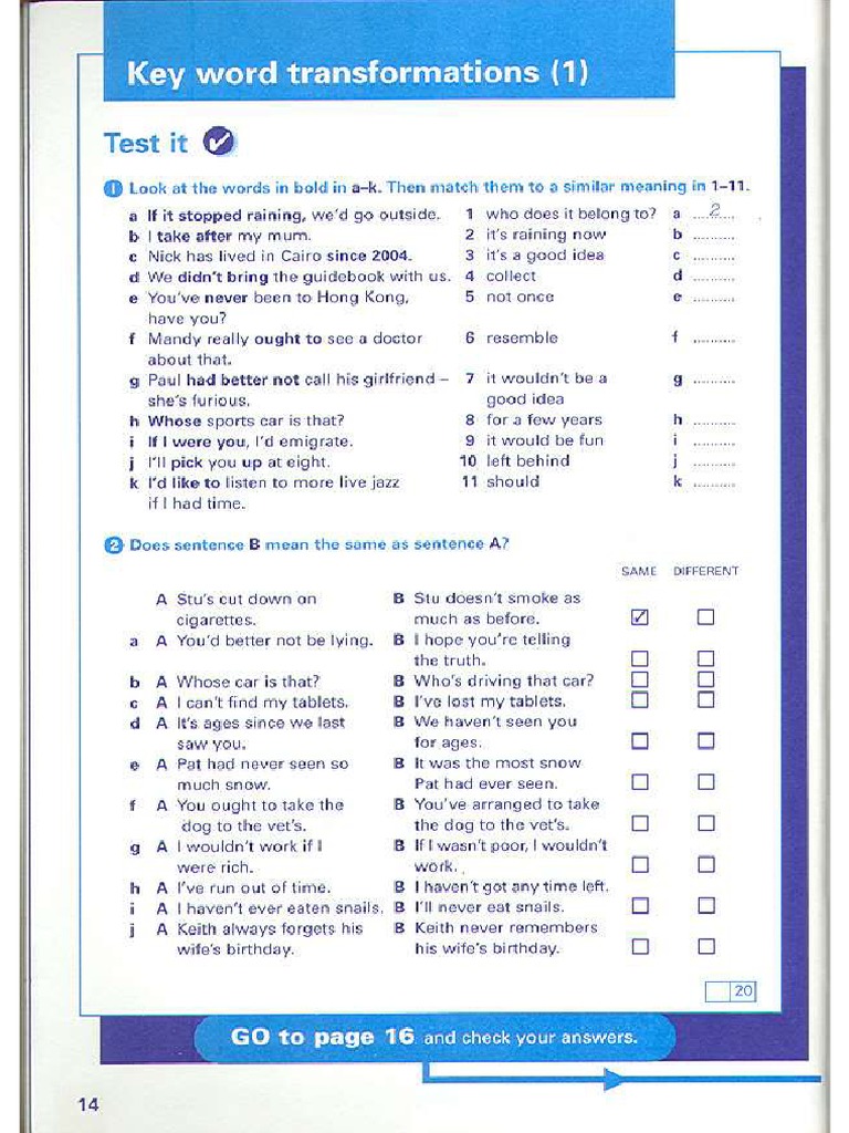 Key Word Transformation Exercise | PDF