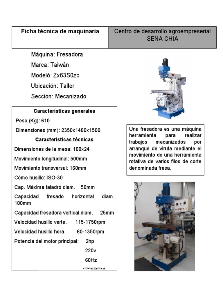 Ficha Técnica Fresadora | PDF