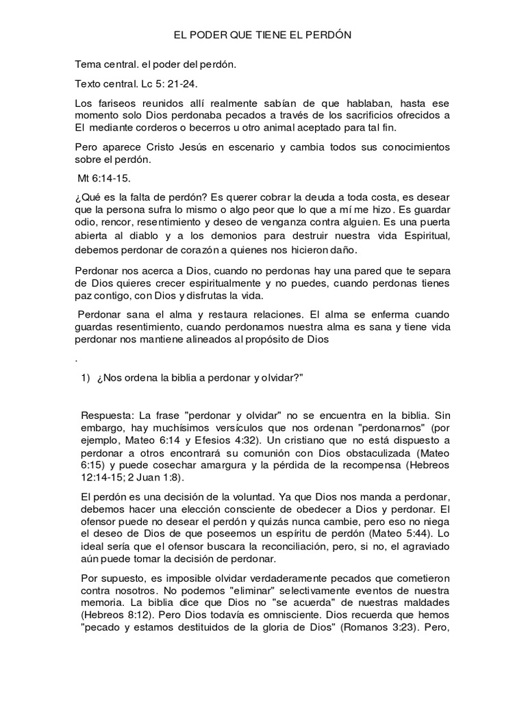 Estudio Biblico El Poder Del Perdon. | PDF | Perdón | Pecado