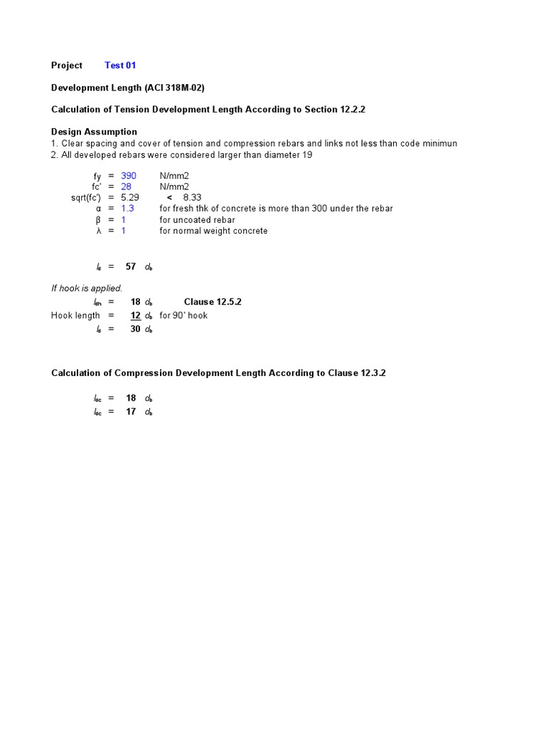 Tension and Compression Development Length Calculation | PDF
