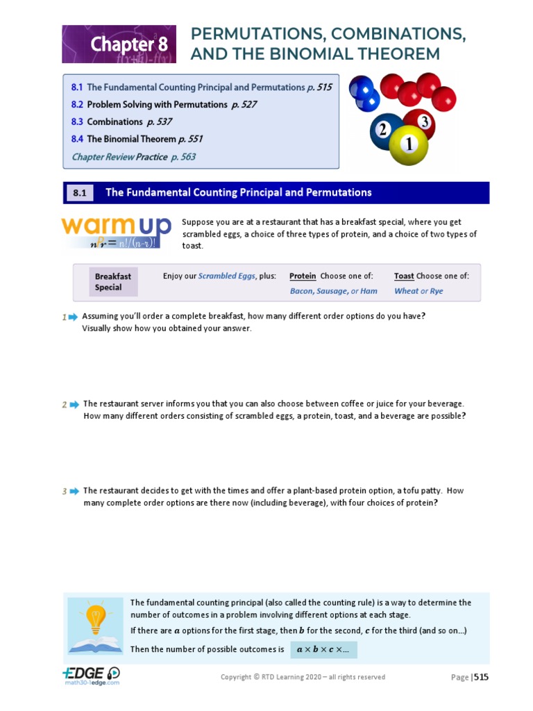 8.1 - Fundamental Counting Principal and Permutations Math 30-1 | PDF ...