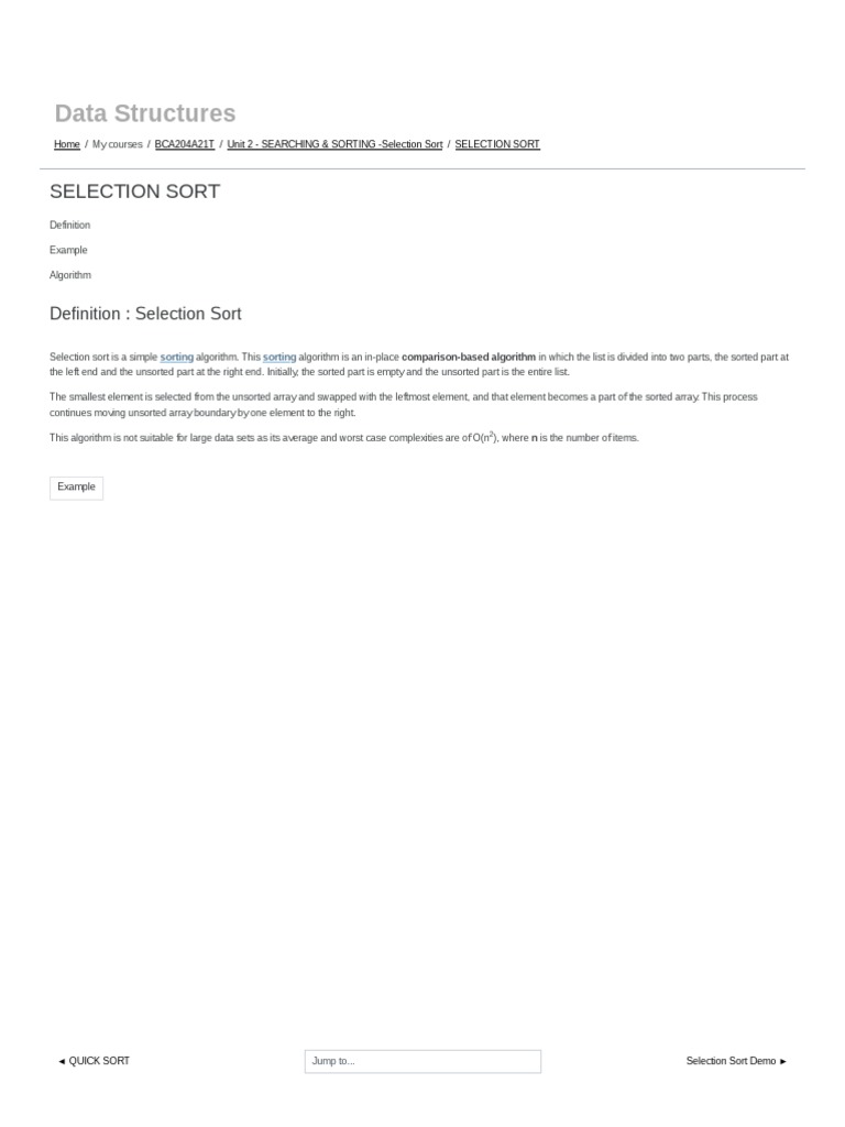 Data Structures Selection Sort Pdf Algorithms And Data Structures