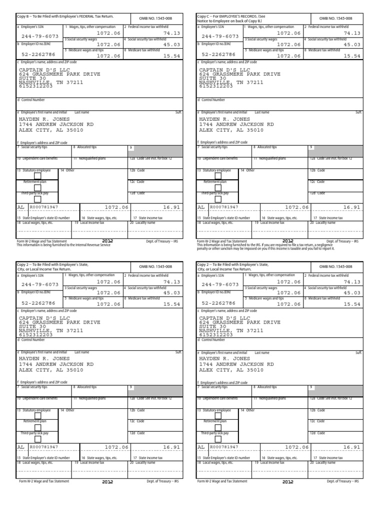 W 2 | PDF | Irs Tax Forms | 401(K)