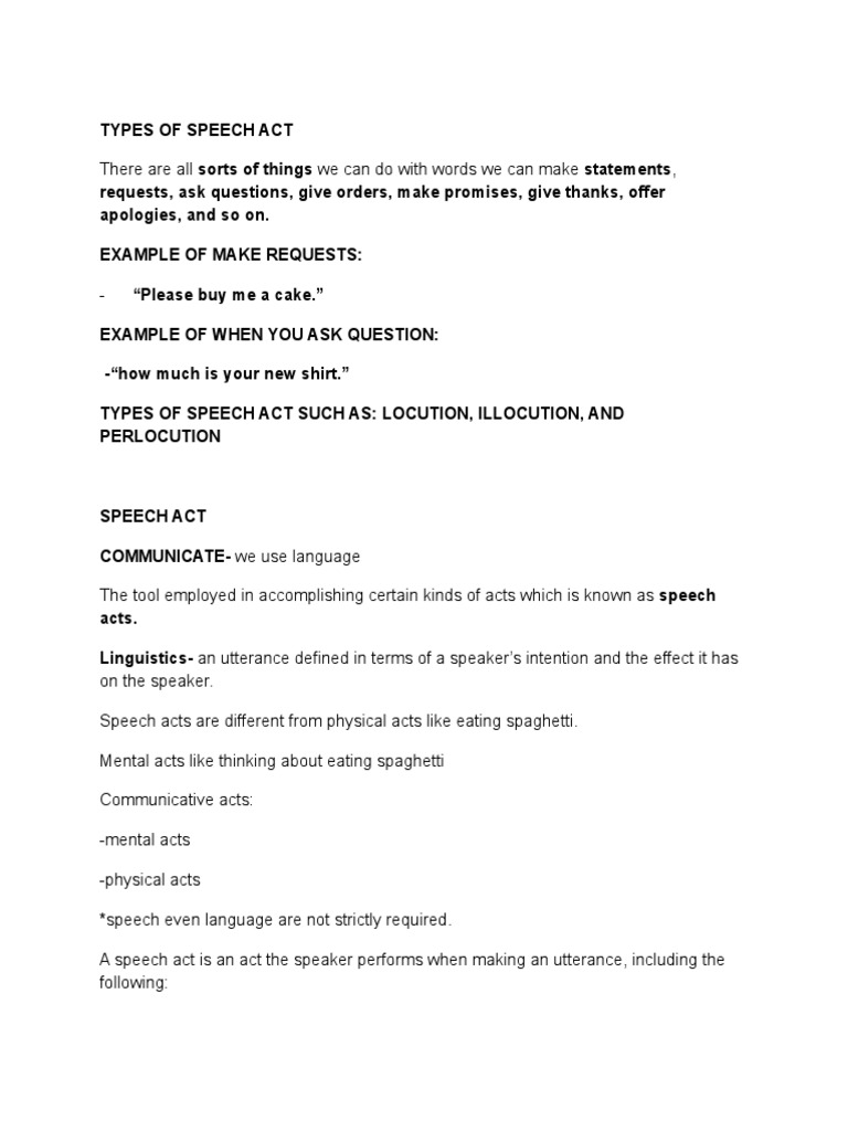 Types of Speech Act | PDF