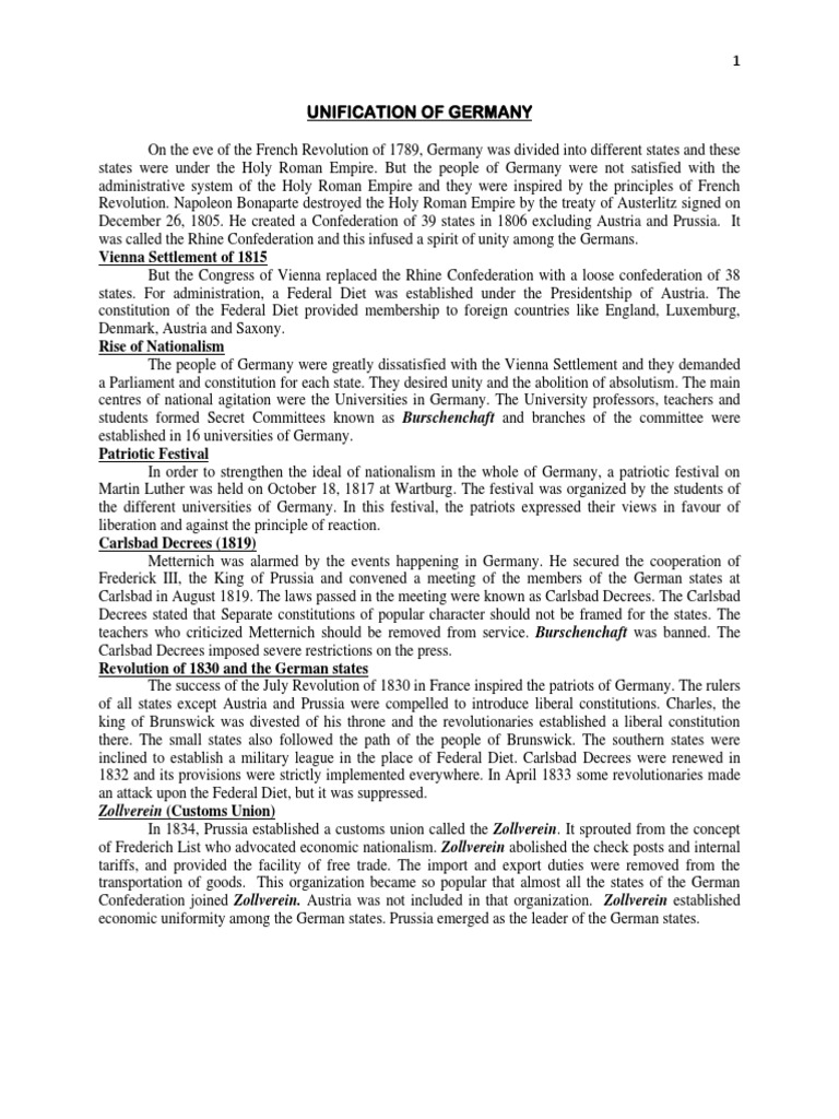 Unification of Germany | PDF | Otto Von Bismarck | Prussia