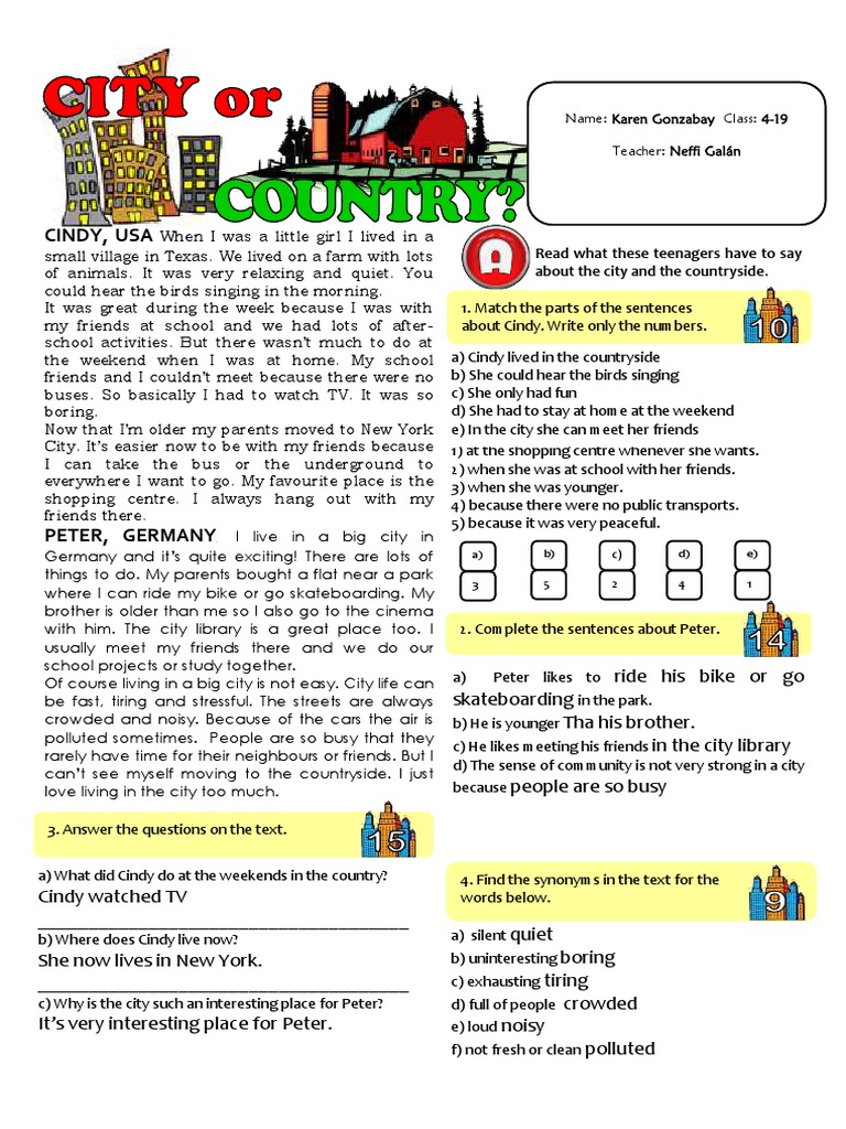 City Vs Countryside Reading Task | PDF