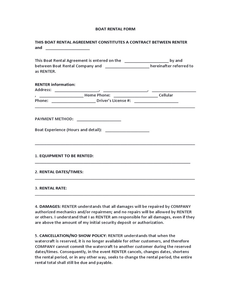 Boat Rental Form | PDF | Renting | Cheque