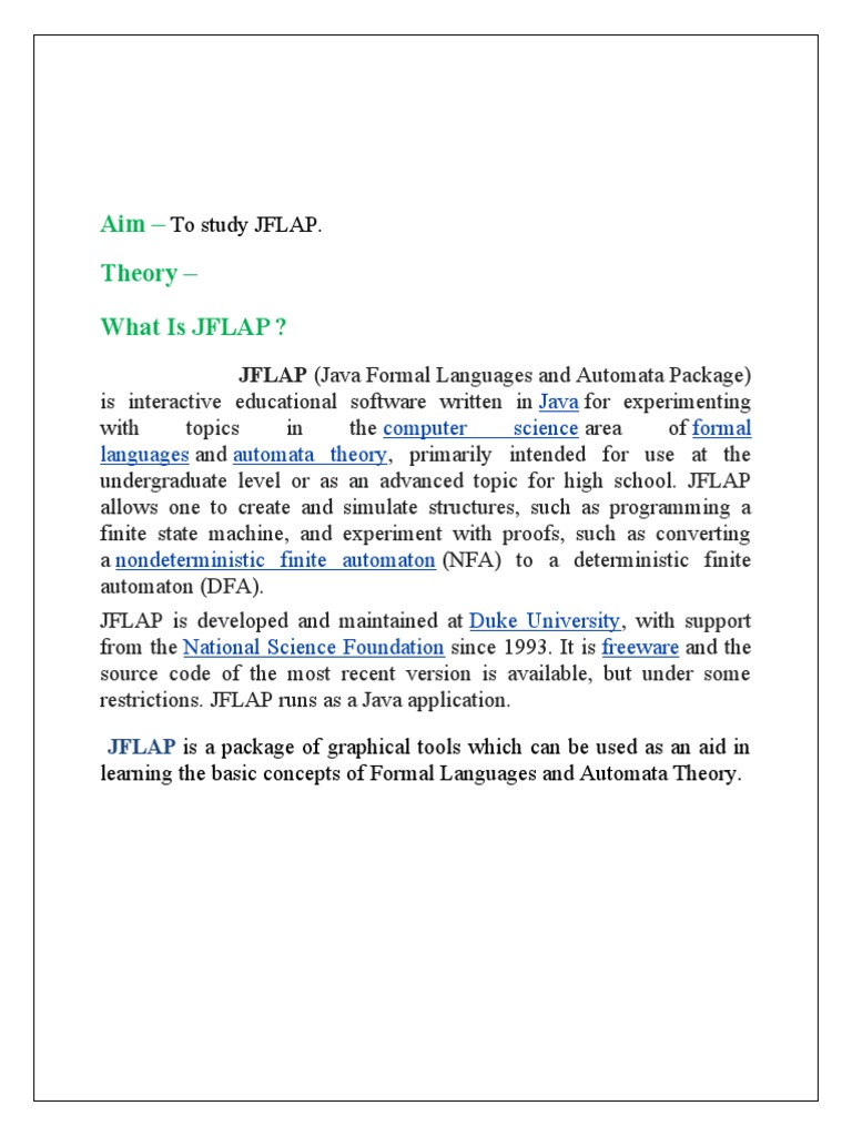 Aim - Theory - What Is JFLAP ? | PDF | Formalism (Deductive) | Linguistics