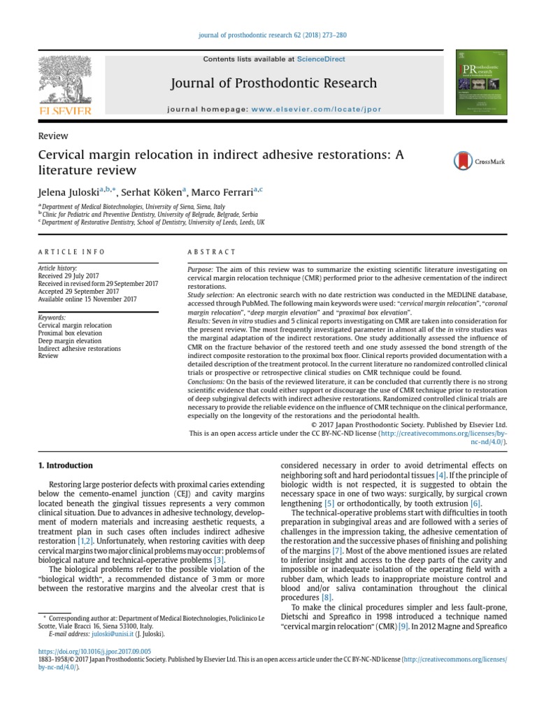 Cervical Margin Relocation in Indirect Adhesive Re - 2018 - Journal of ...