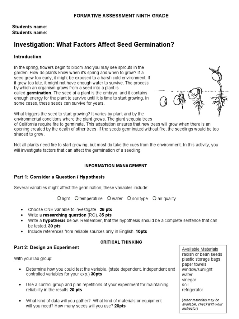 Formative Assessment 2ND T | PDF | Germination | Experiment