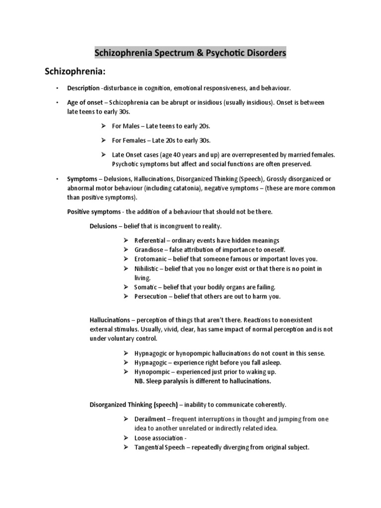 Notes On Schizophrenia | PDF | Schizophrenia | Mental Disorder