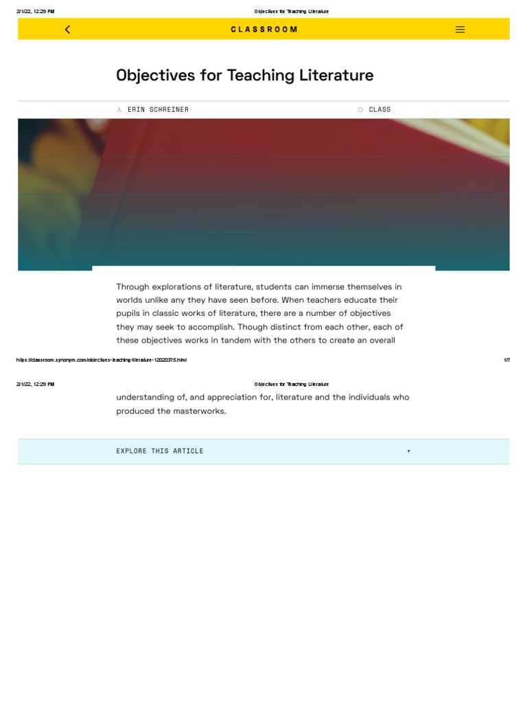 Objectives For Teaching Literature | PDF | Empathy | Teachers