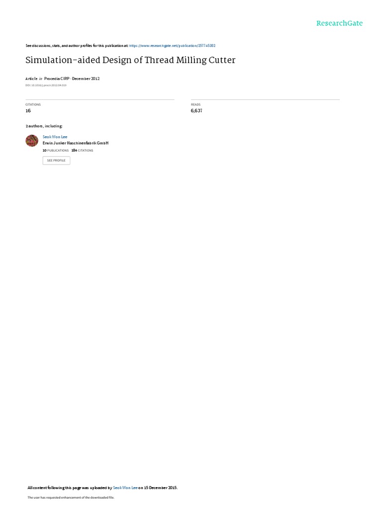 Simulation-Aided Design of Thread Milling Cutter: Procedia CIRP ...