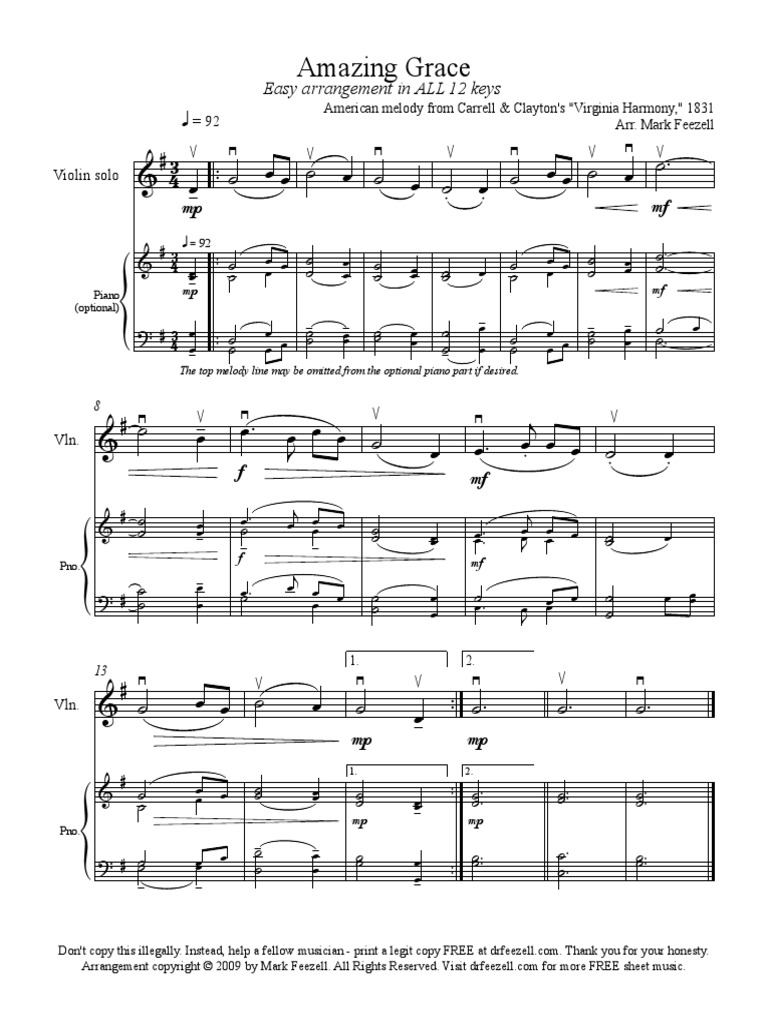 Amazing Grace Piano Violin | PDF | Sheet Music | Music Theory