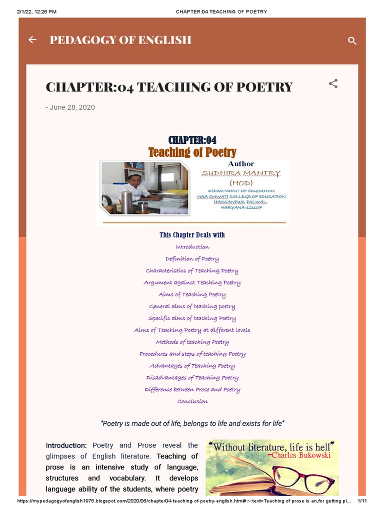 Aims and Methods of Teaching Poetry | PDF | Poetry | Teachers
