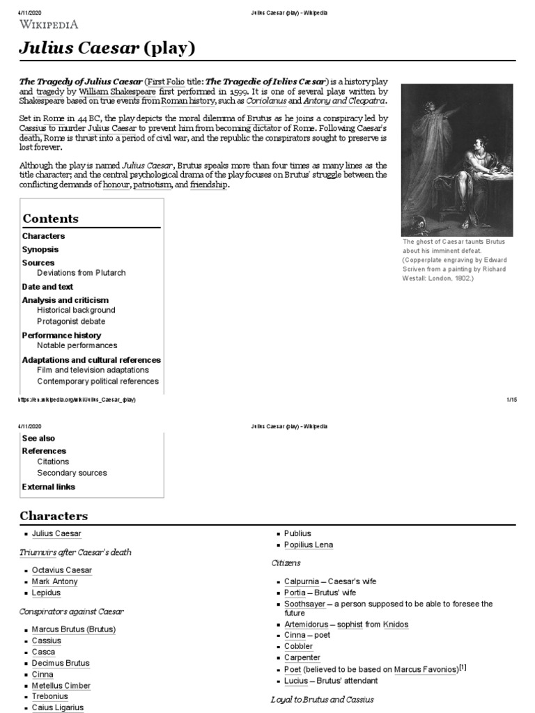Julius Caesar (Play) - Wikipedia | PDF