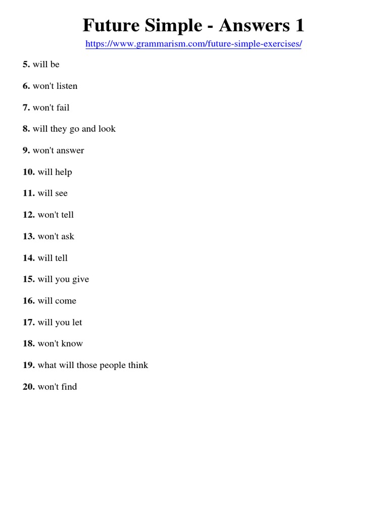 Grammarism Future Simple Test 1 Answers 2831269 | PDF