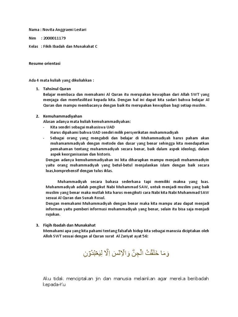 Resume Orientasi AIK - Novita Anggraeni Lestari - 2000011179 | PDF