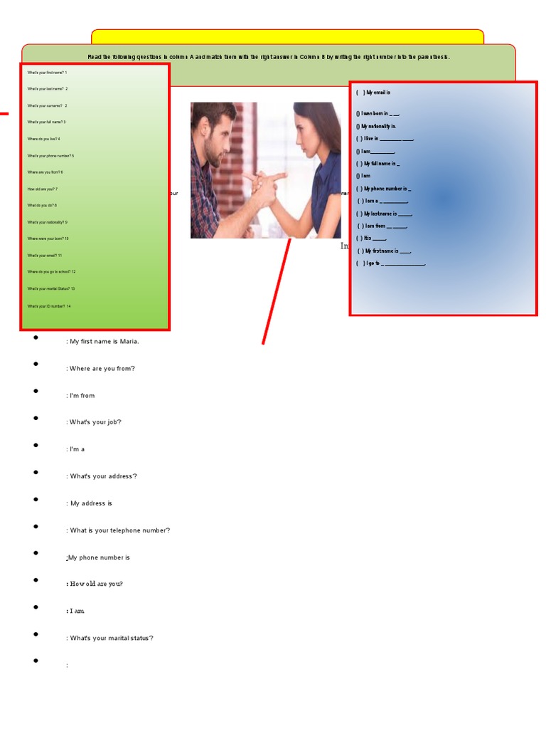 Personal-Information - Questions With A Dialogue and Greeting and ...