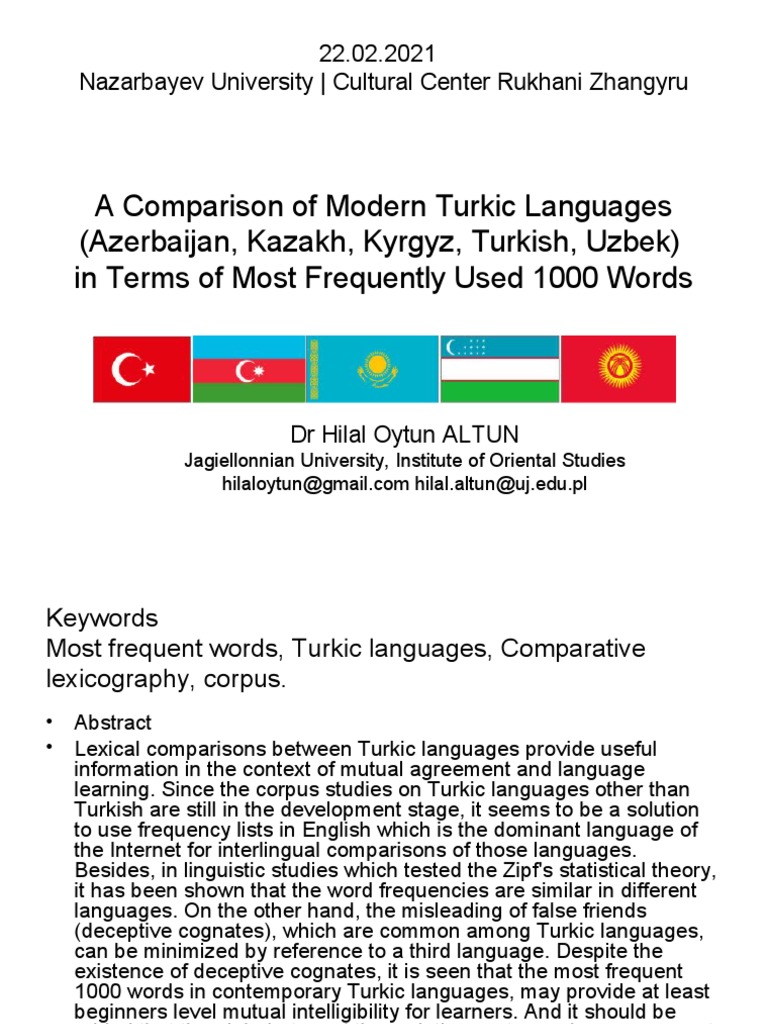 Turkic Languages: Top 1000 Word Comparison | PDF | Word | English Language