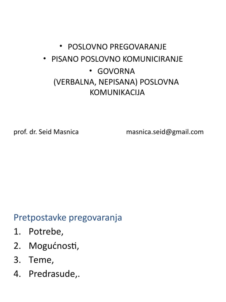 Poslovno Pregovaranje - Pisano Poslovno Komuniciranje - Govorna ...