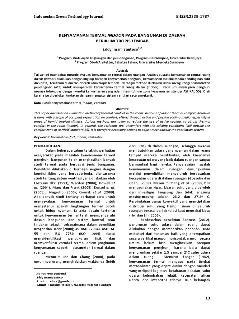 ID Kenyamanan Termal Indoor Pada Bangunan D | PDF