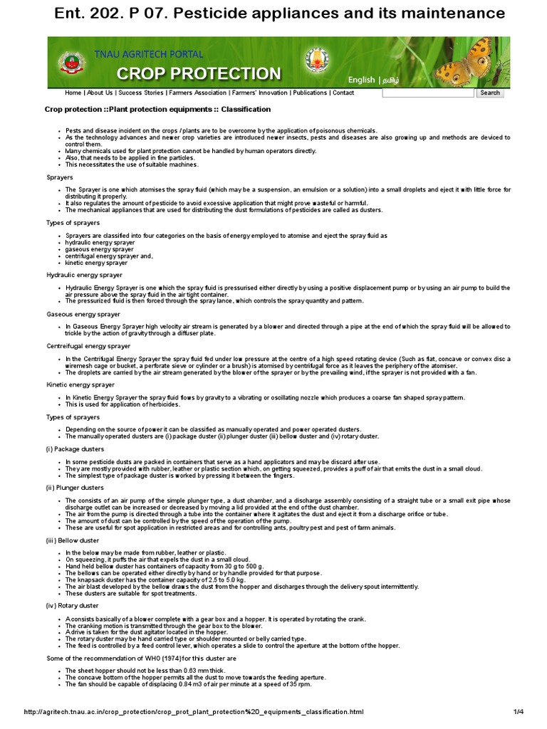 P 07. Pesticide Appliances and Its Maintenance | PDF | Pump ...