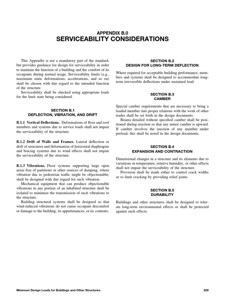 Serviceability Considerations: Appendix B.0 | PDF | Building Technology | Structural Engineering