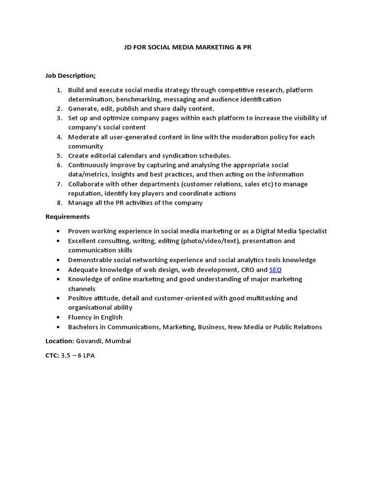 JD For Social Media Marketing | PDF | Business | Social Science