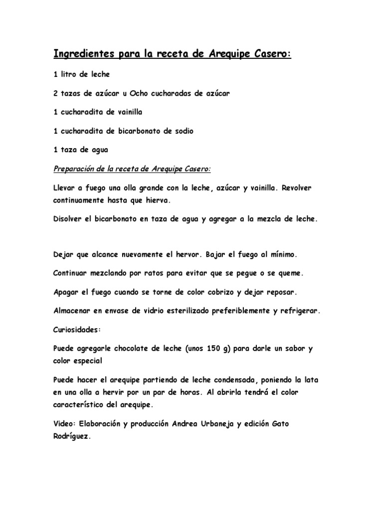 Ingredientes para La Receta de Arequipe Casero | PDF | Leche | Mantequilla