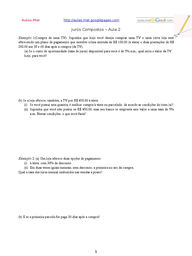 Matematica Financeira Aula2 | PDF | Juros | Dinheiro