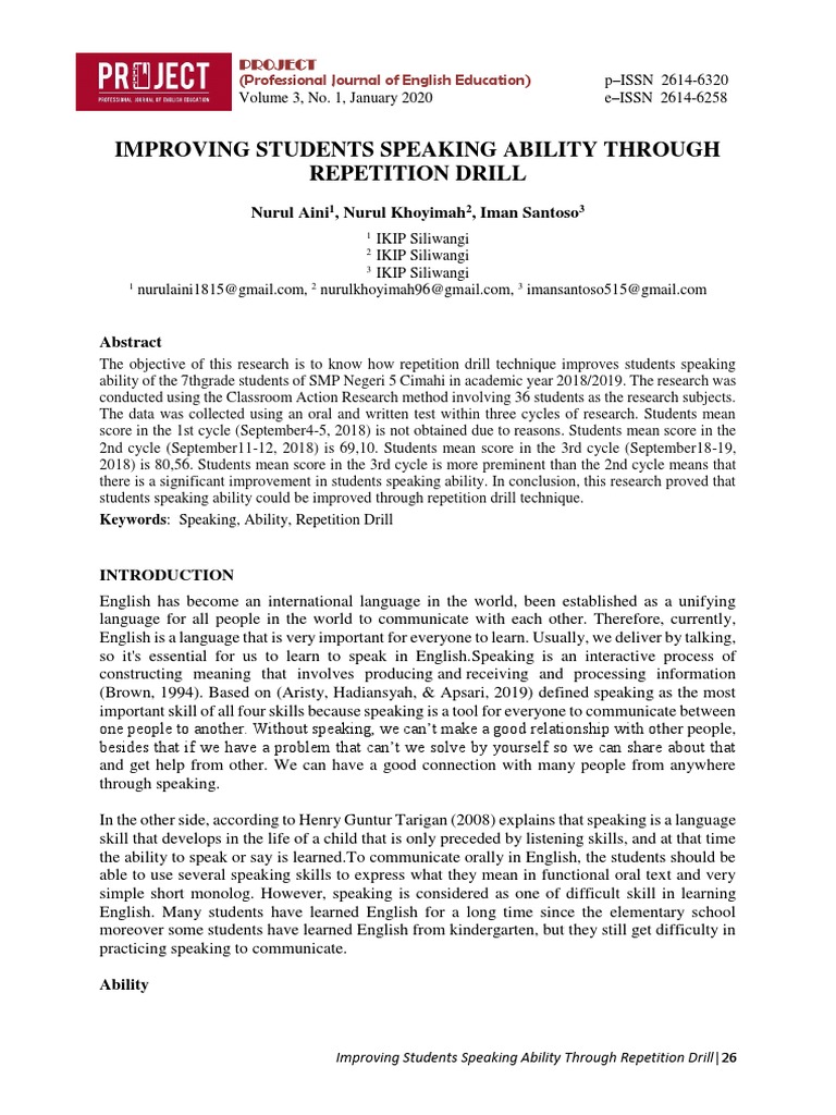 Improving Students Speaking Ability Through Repetition Drill | PDF ...