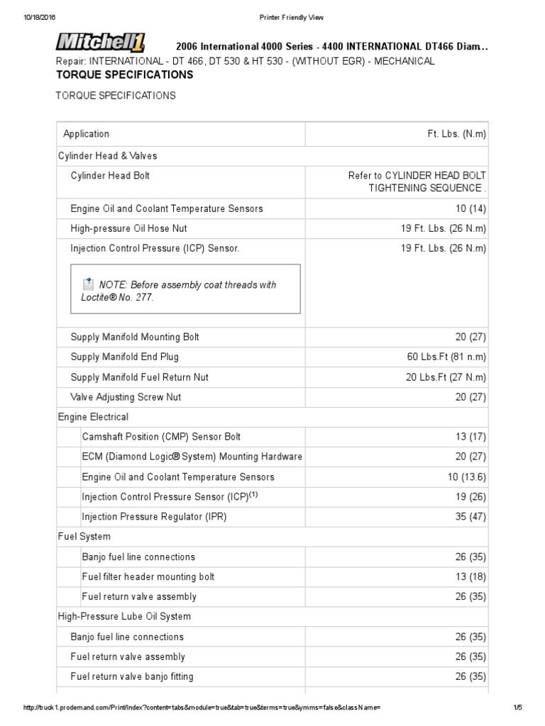 2006 Navistar DT466 Engine Torque Values | PDF | Internal Combustion ...