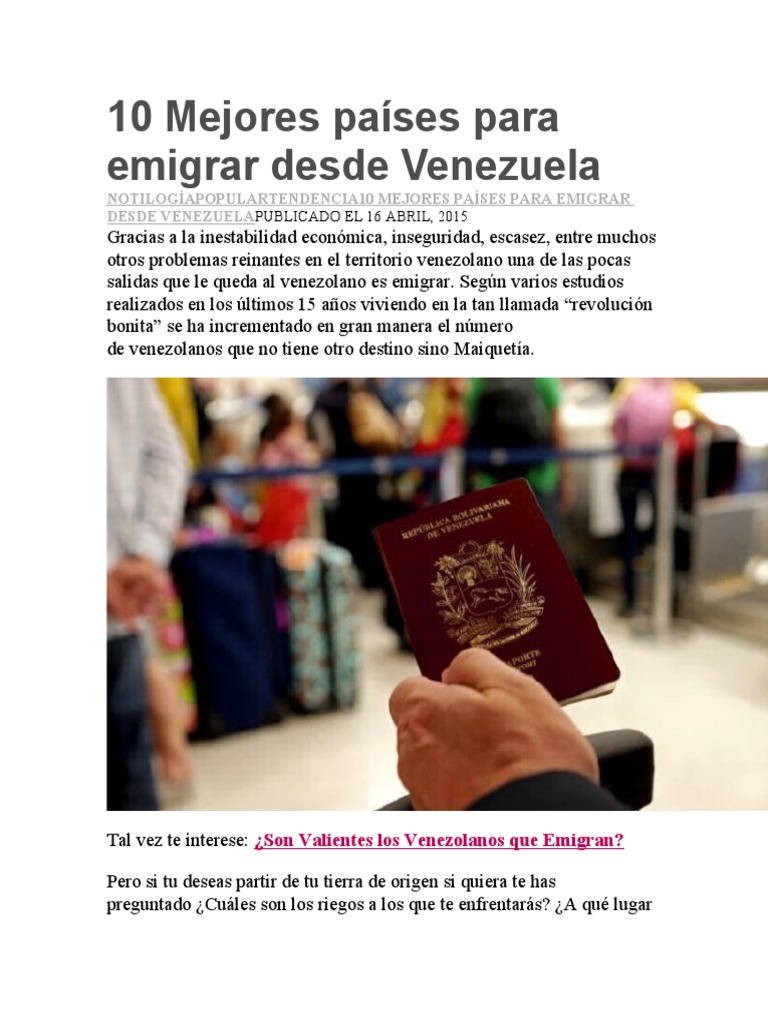 10 Mejores Países para Emigrar Desde Venezuela | PDF | Salario mínimo | Venezuela