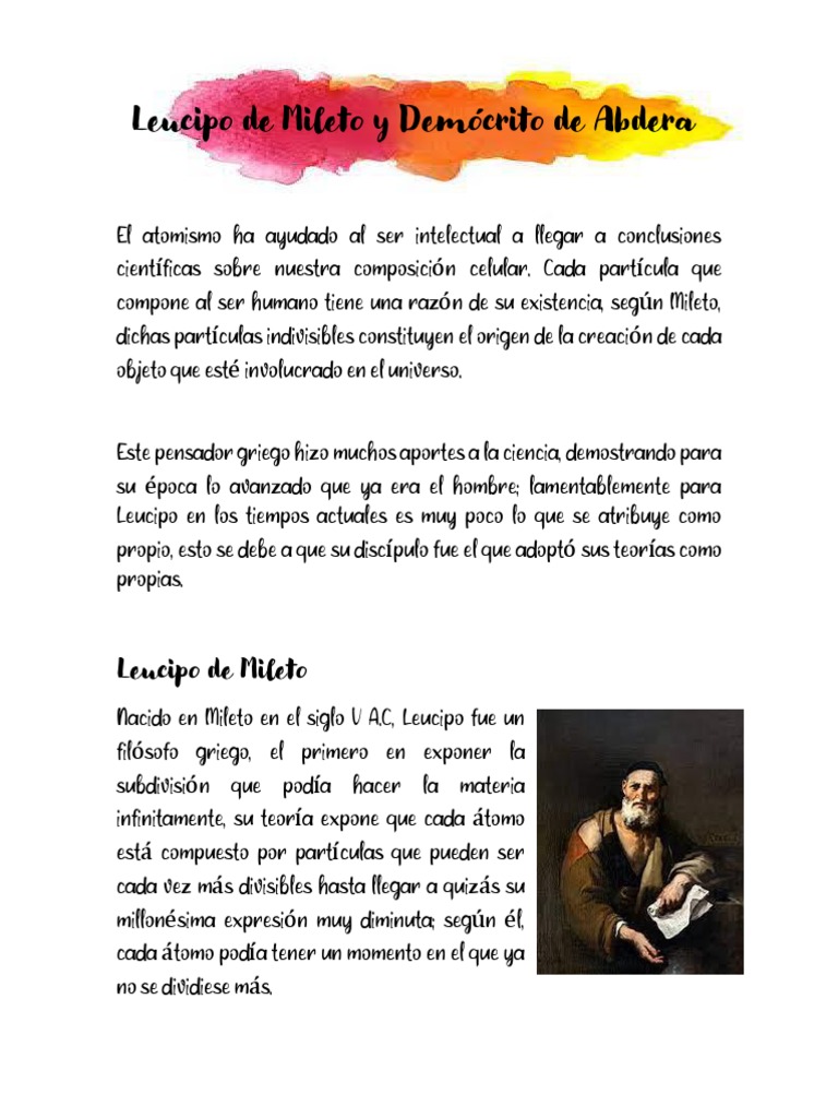 Leucipo de Mileto y Demócrito de Abdera | PDF | Existencia | Filosofía
