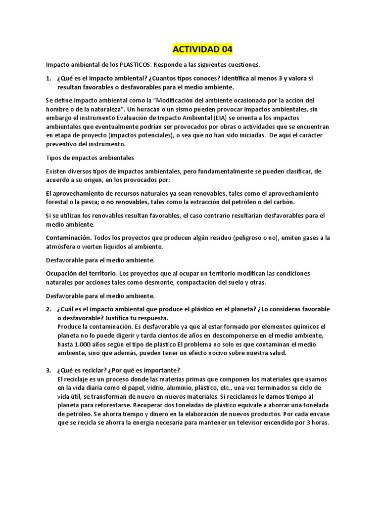 Impacto del plástico en el medio ambiente | PDF | El plastico | Reciclaje