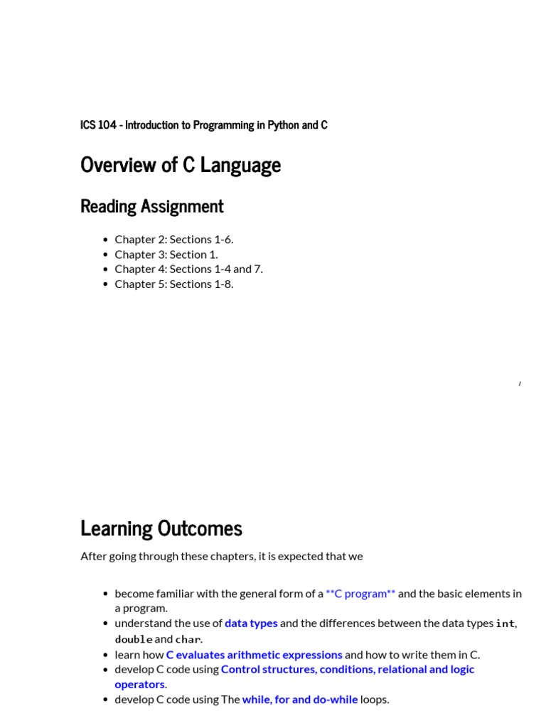 Overview of C Language Overview of C Language: Reading Assignment ...
