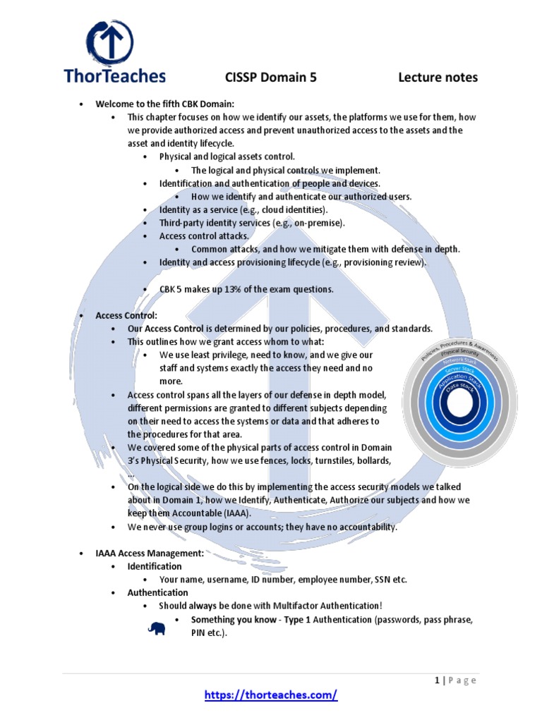 Thor Teaches Study Guide CISSP Domain 5 | PDF | Radius | Password