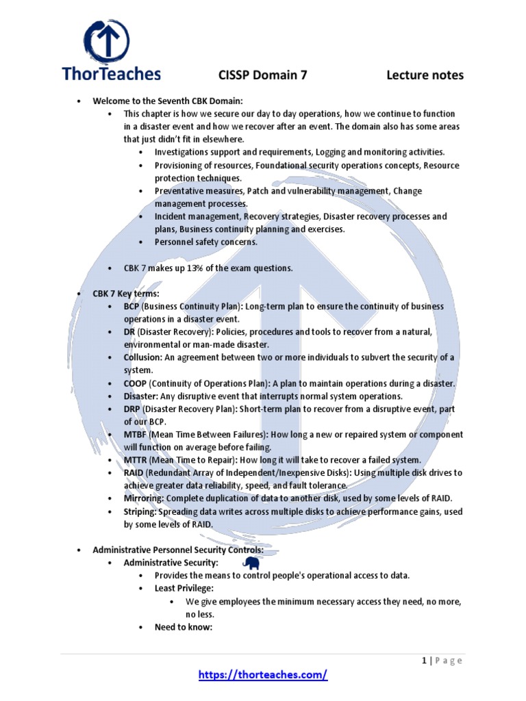 Thor Teaches Study Guide CISSP Domain 7 | PDF | Digital Forensics ...