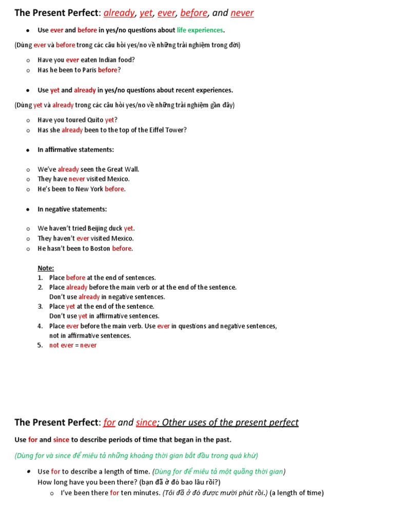 Bài giảng 2 The Present Perfect with adverbs (SV) | PDF