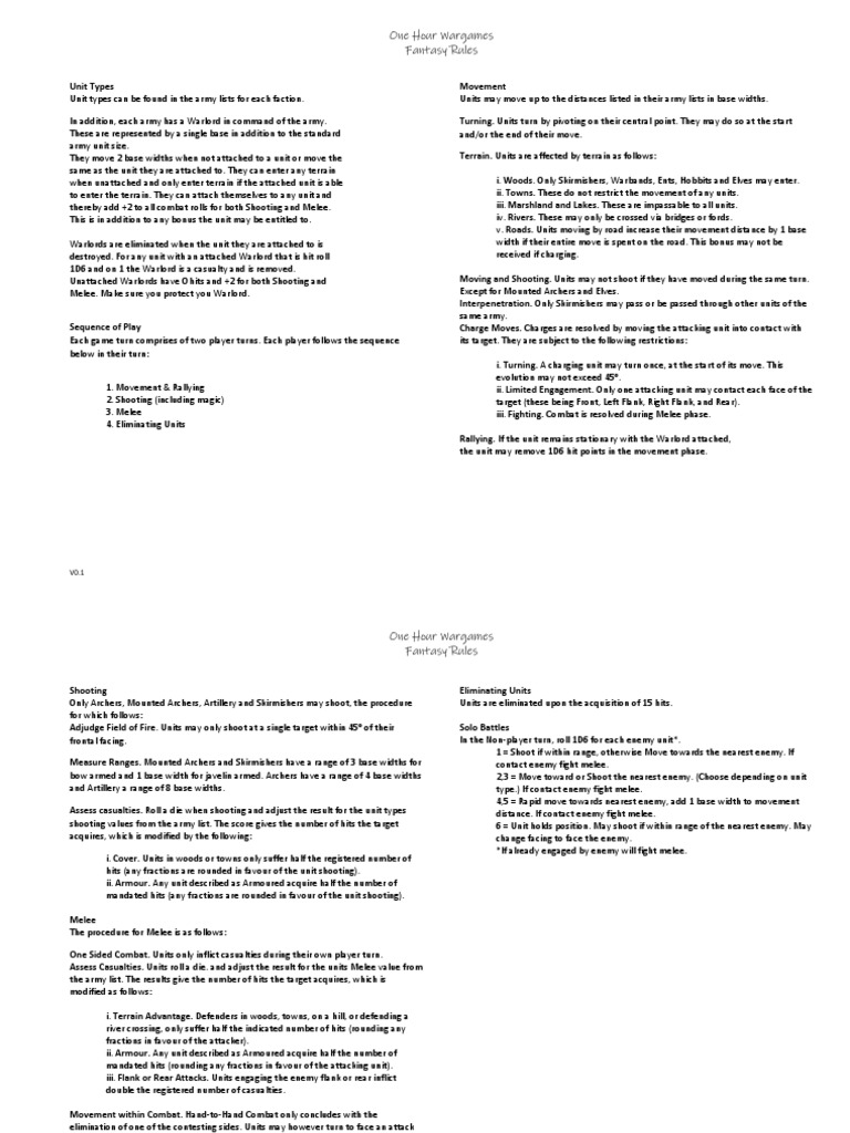 One Hour Wargames Fantasy Rules | PDF | Flanking Maneuver | Tanks