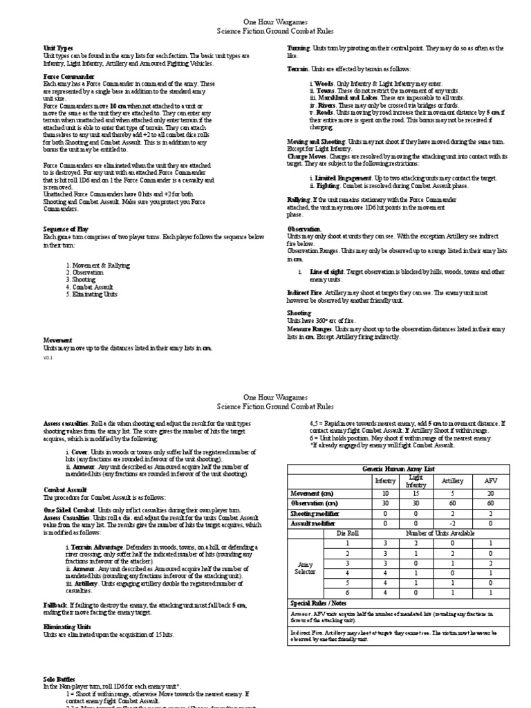 One Hour Wargames Science Fiction Ground Combat Rules | PDF | Armoured ...
