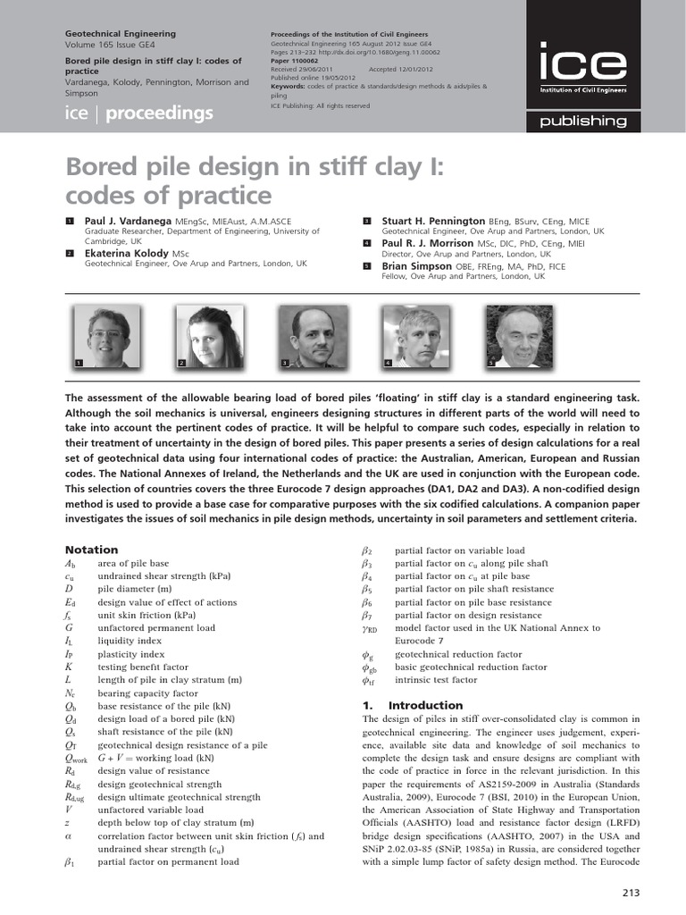 Bored Pile Design in Stiff Clay Codes of Practice | Download Free PDF ...