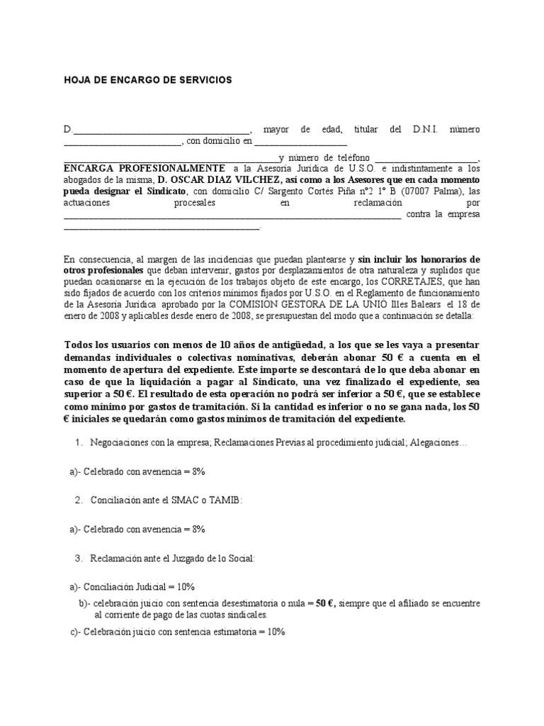 Hoja de Encargo de Servicios 2008 | PDF | Salario | Gobierno