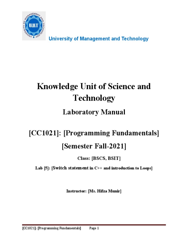 Knowledge Unit of Science and Technology: Laboratory Manual (CC1021) : (Programming Fundamentals ...