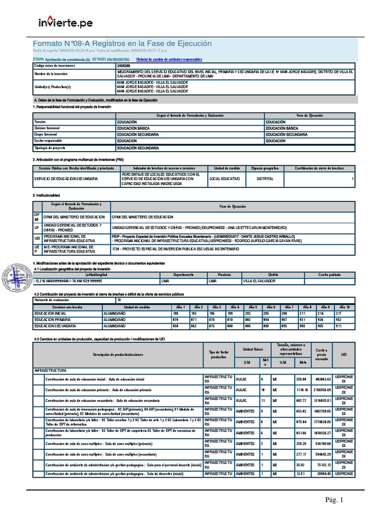 Formato N°08-A Registros en La Fase de Ejecución | PDF | Tasa interna ...