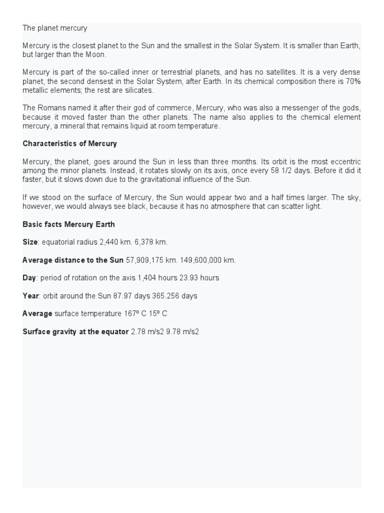 The Planet Mercury | PDF | Planeta mercurio) | Tierra